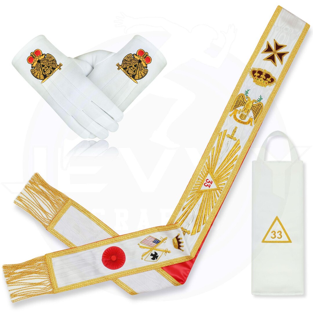 33rd Degree Scottish Rite Masonic Sash Set: Handmade Embroidery With ...