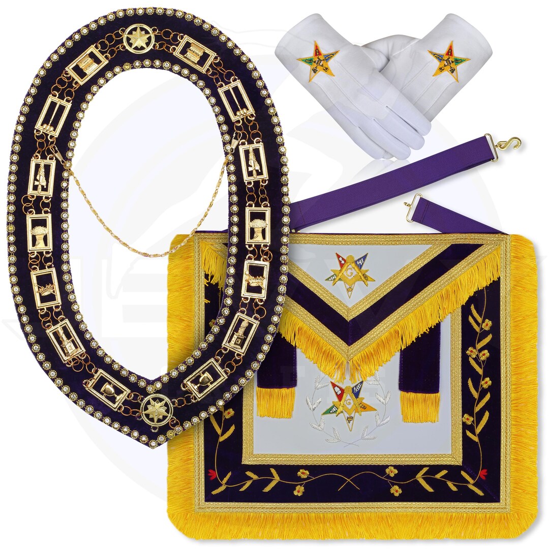 Handmade Masonic OES Worthy Patron Apron Set: Bullion Embroidery, Chain ...