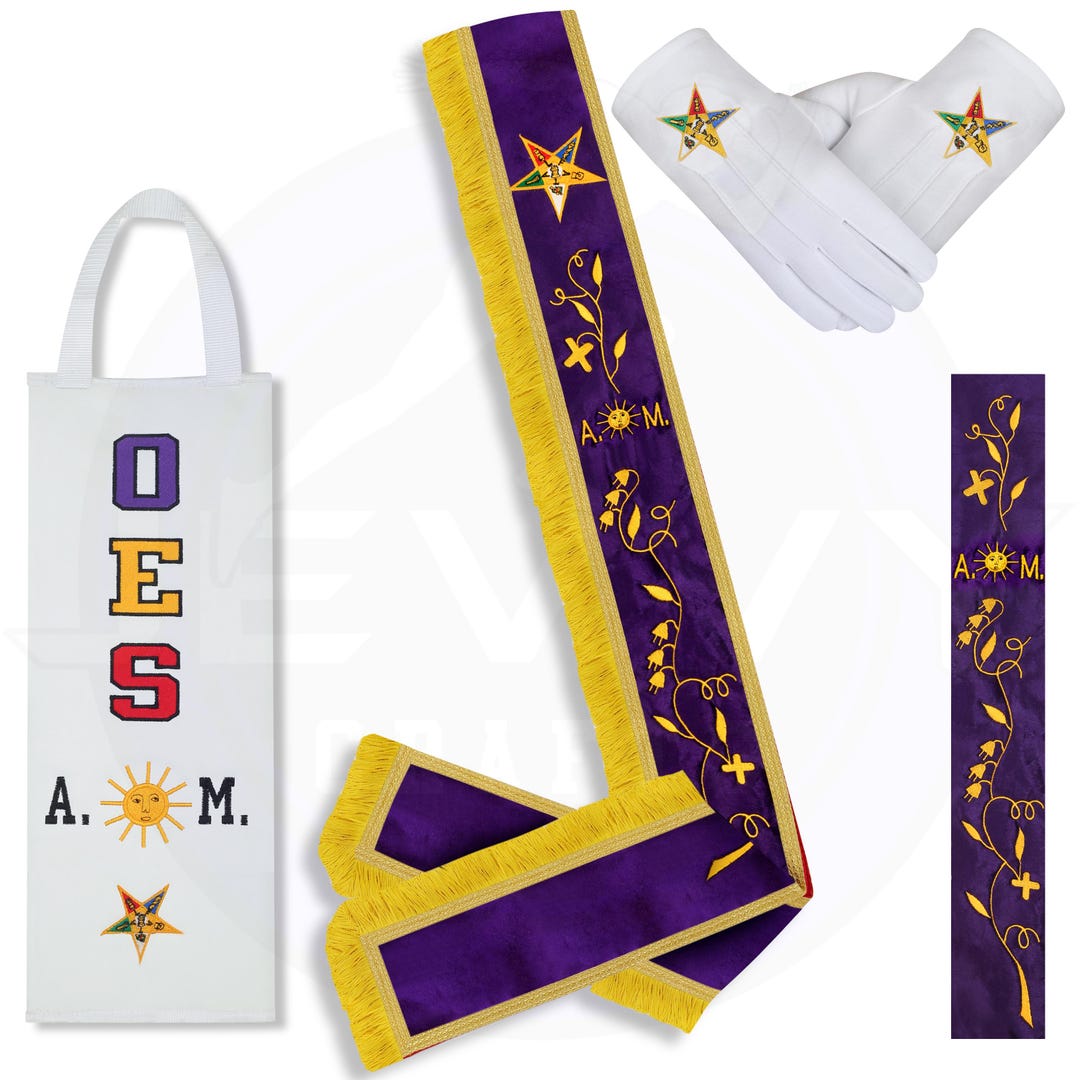 Masonic OES Associate Matron Purple Velvet Sash, Cotton Gloves ...