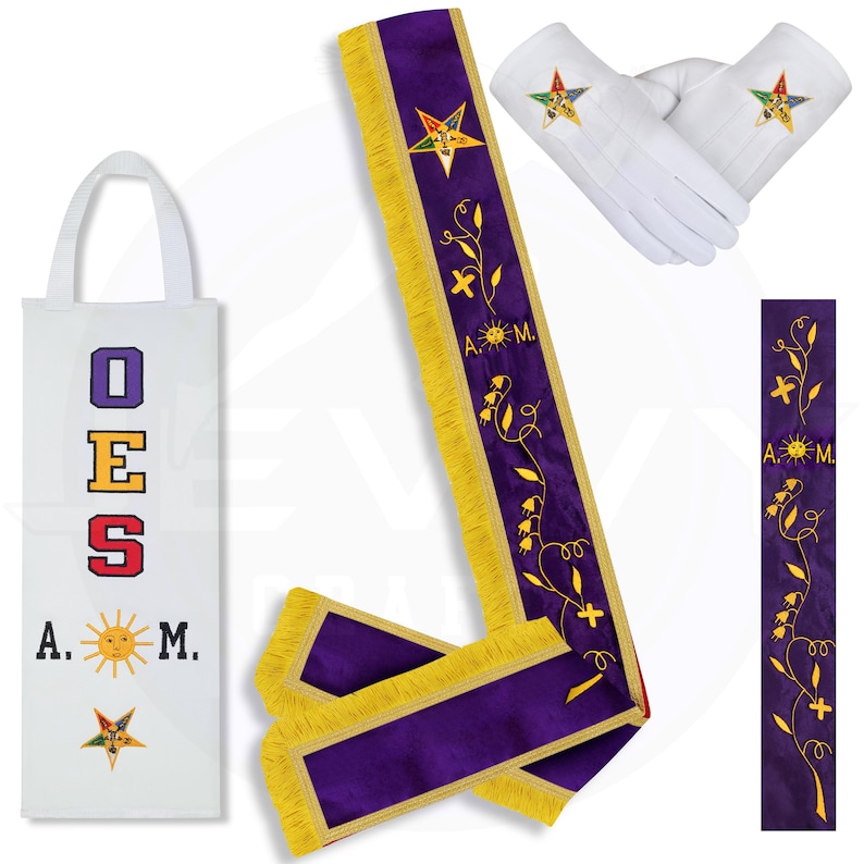 Masonic OES Associate Matron Purple Velvet Sash, Cotton Gloves ...