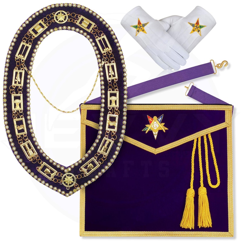 Handmade Masonic OES Apron Set: Velvet Regalia, Chain Collar ...