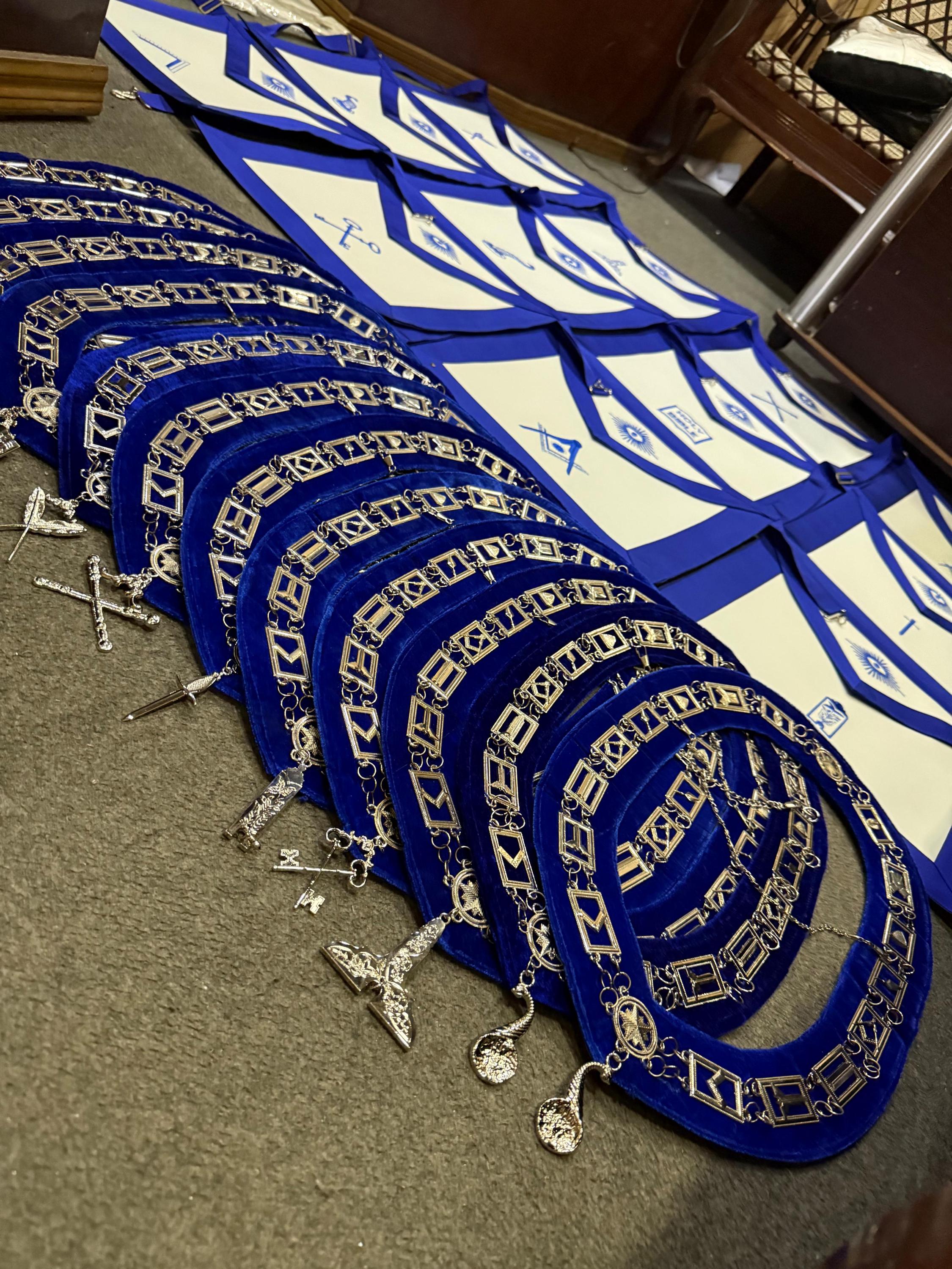 Masonic Blue Lodge Officer Regalia Set: 12 Aprons, Collars, Jewels ...