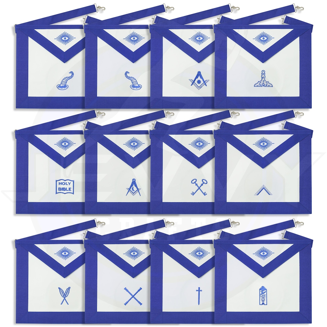 Freemason 12pc Officer Apron Collection – Blue Lodge White Aprons With ...