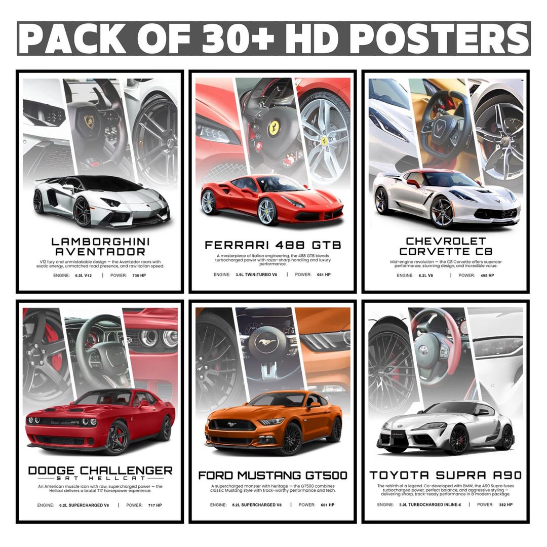 Car Poster Set: 35 Racing & Sportscar Prints - JDM Decor (digital ...