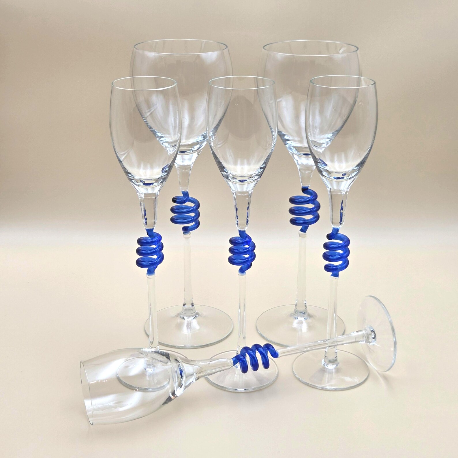 Vintage Blue Spiral Stem Glasses – Cordial & Wine Set Options – Hand ...