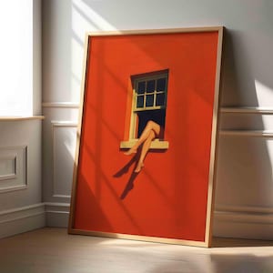 Woman Legs in Window Art Print: Bold Red Wall Poster - Etsy