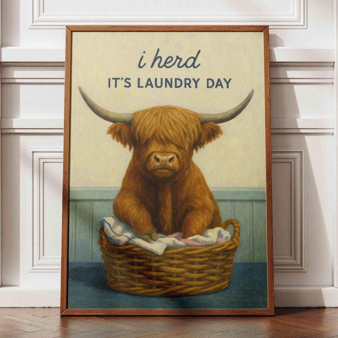 Vintage Highland Cow Print: Funny Laundry Room Animal Art - Etsy