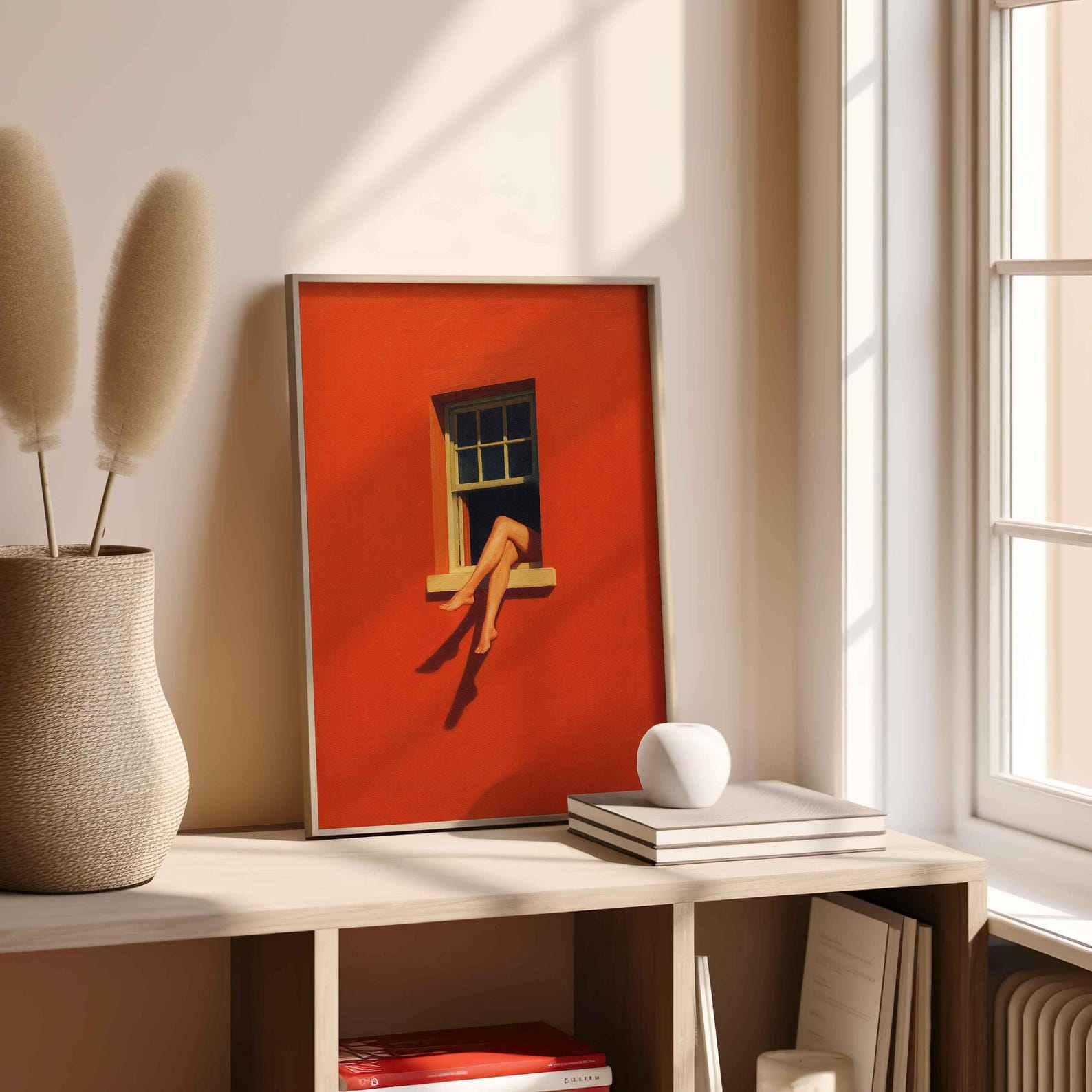 Woman Legs in Window Art Print: Bold Red Wall Poster - Etsy