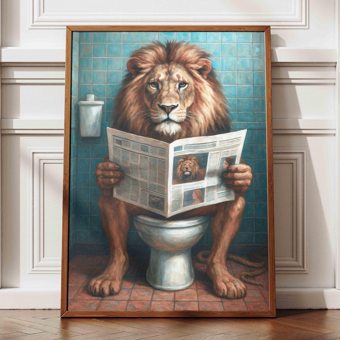 Funny Lion Toilet Art Print: Whimsical Bathroom Decor - Etsy