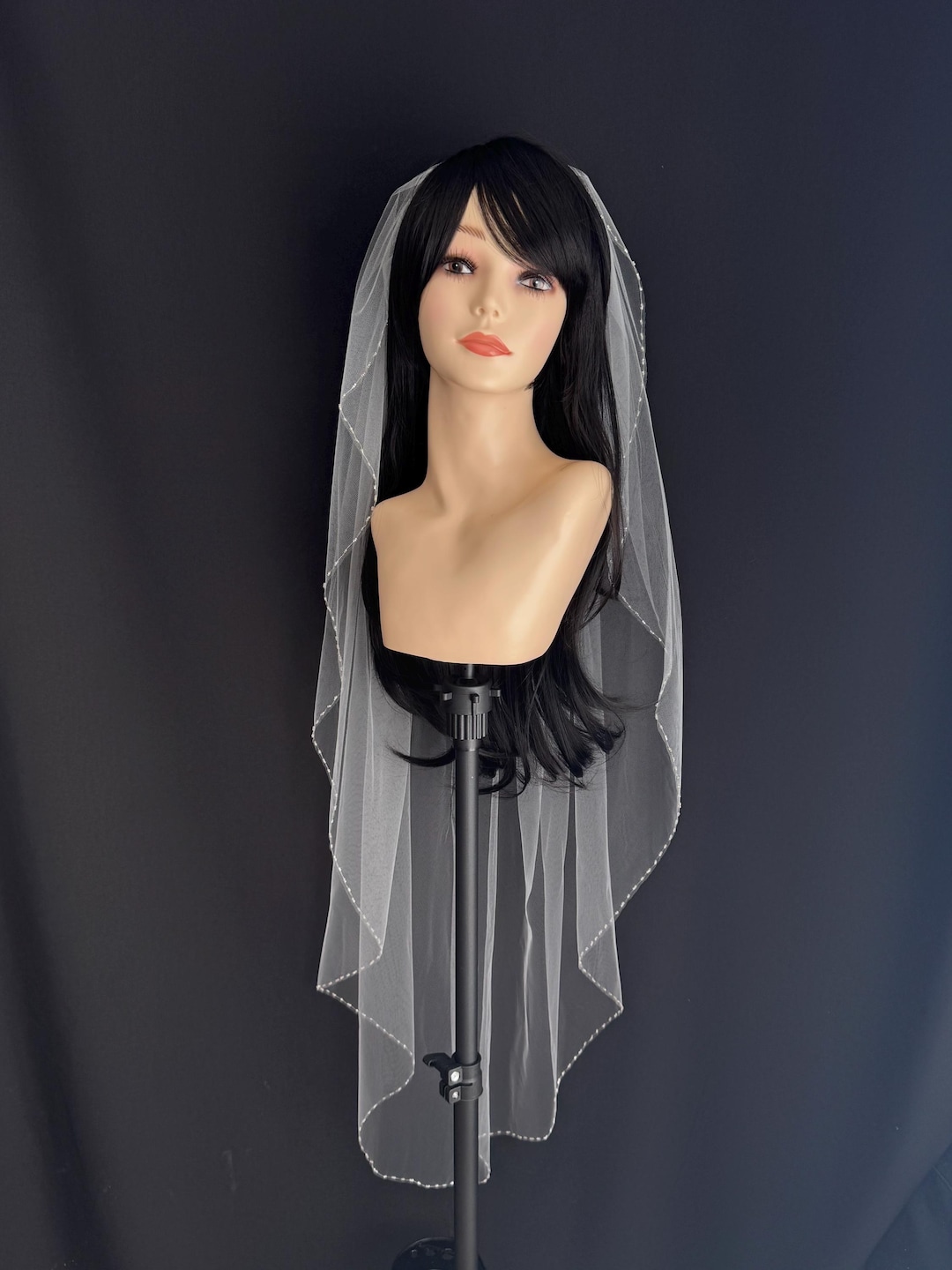 Cascade Wedding Veil With Beaded Edge - Angel Cut Bridal Veil - Etsy