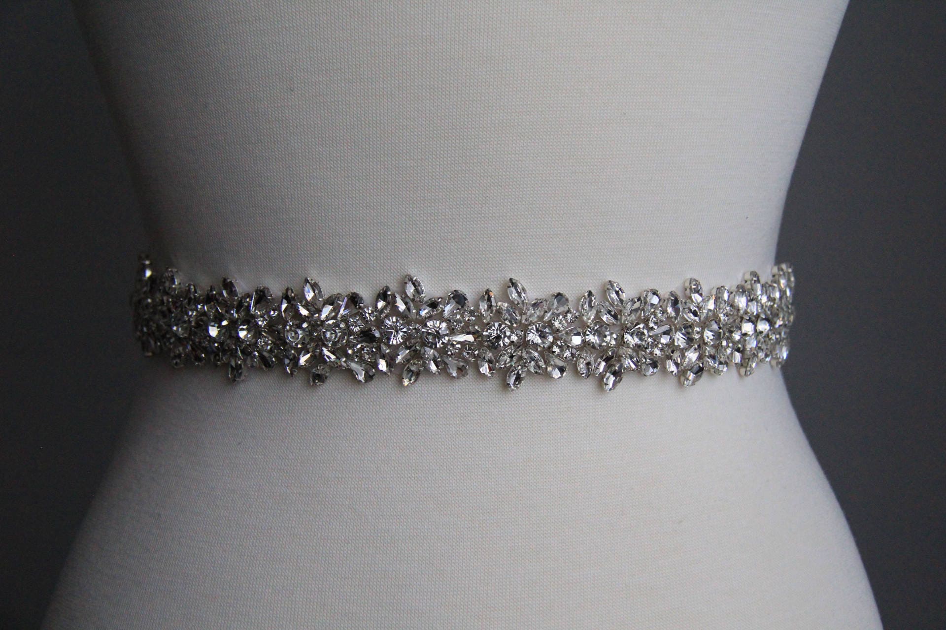 10 in to 35 in beaded rhinestone applique trim bridal sash | Etsy