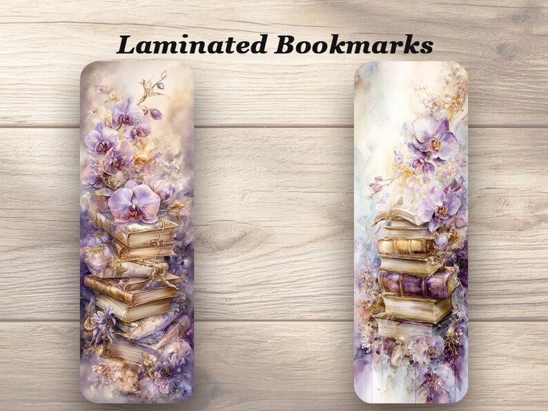 Vintage Purple and Gold Books Laminated Bookmarks. Set of 4 Delightful ...