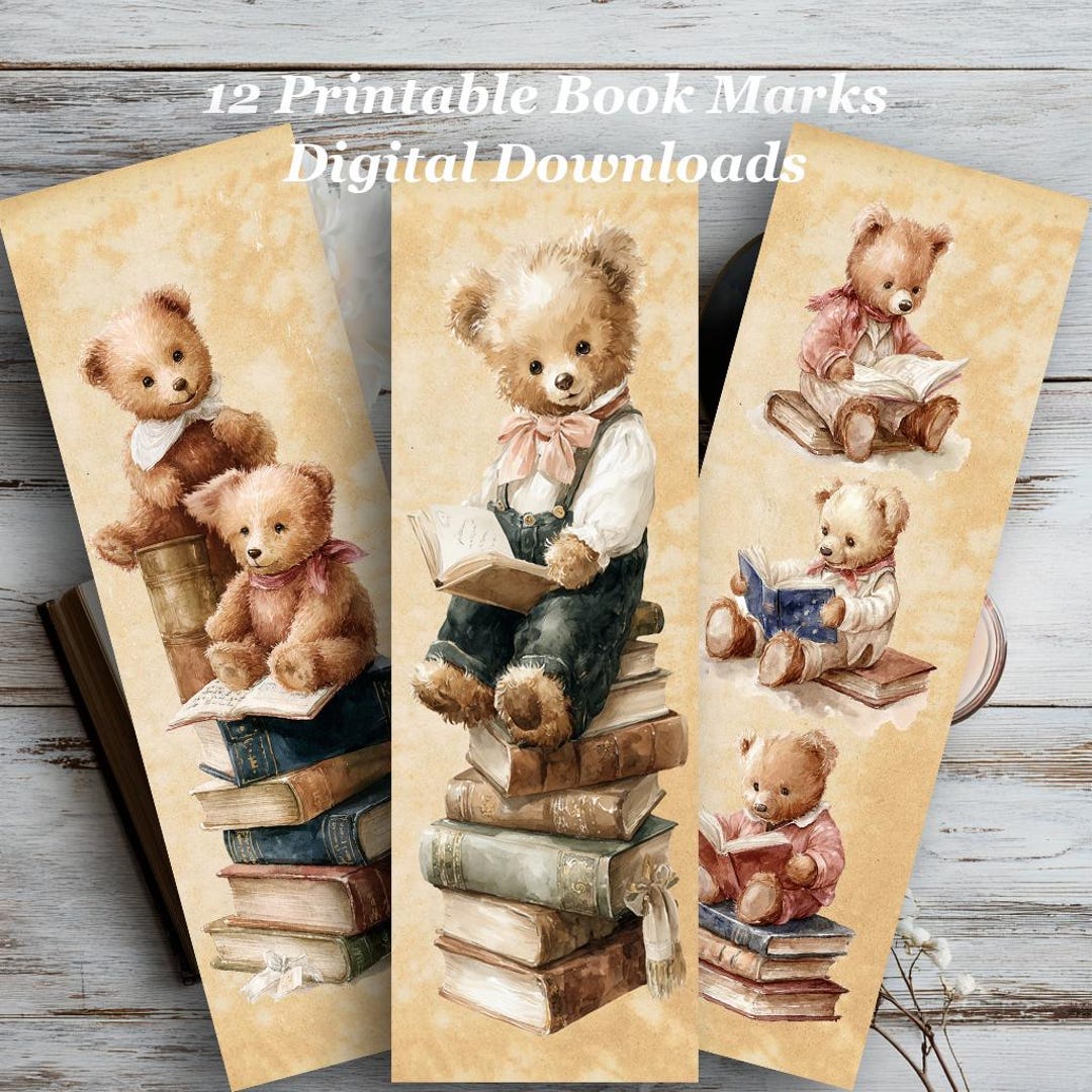 Vintage Teddy Bears Printable Bookmarks. Set of 12 Digital Download ...