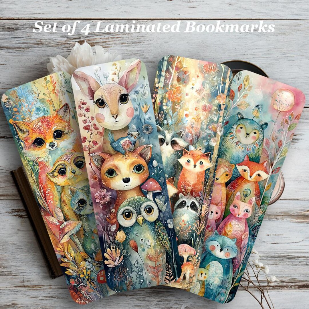 Whimsical Woodland Animals Laminated Bookmarks A Set of 4 Bookmarks ...