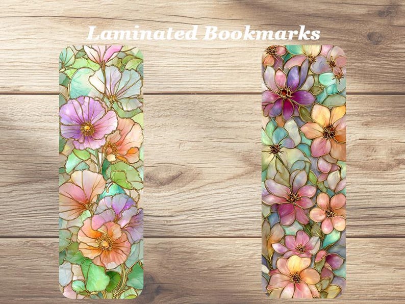 Stained Glass Flowers Laminated Bookmarks. Set of 4 Pretty Flower ...