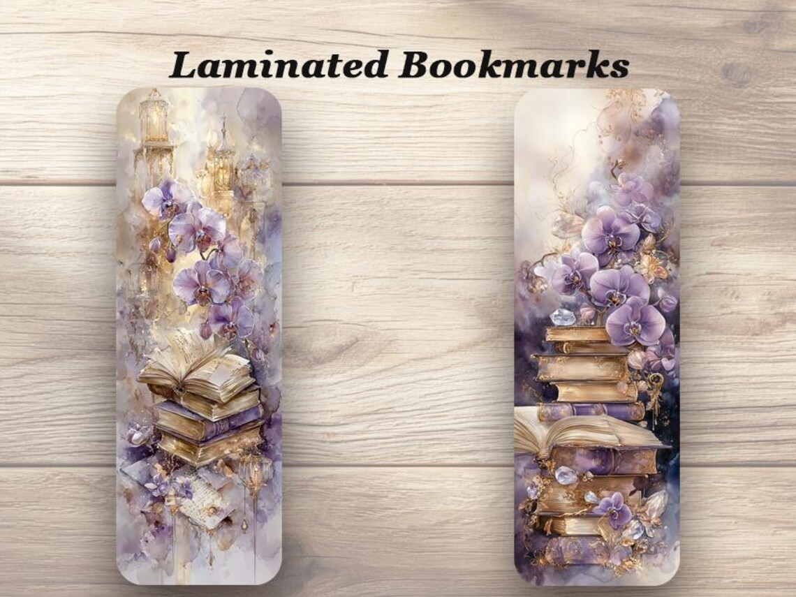 Vintage Purple and Gold Books Laminated Bookmarks. Set of 4 Delightful ...