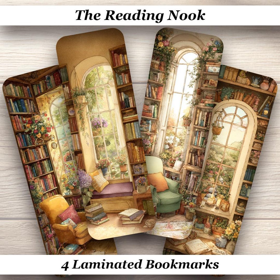 The Reading Nook Bookmarks, Set of 4 Cozy Cottagecore Laminated ...