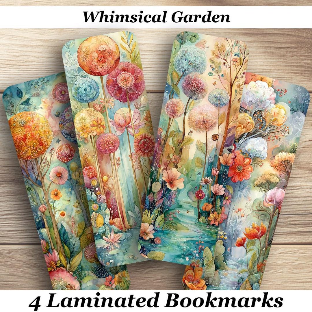 Whimsical Garden Laminated Bookmarks. Set of 4 Bookmarks. Ideal Gift ...