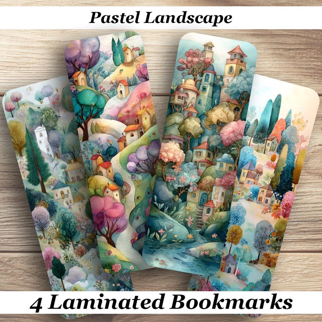 Pastel Landscape Laminated Bookmarks. Set of 4 Different Designs. Ideal ...