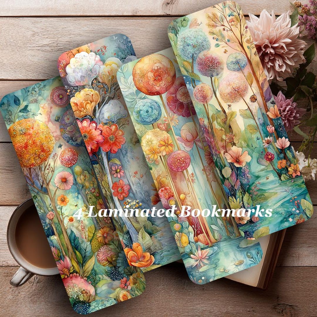 Whimsical Garden Laminated Bookmarks. Set of 4 Bookmarks. Ideal Gift ...