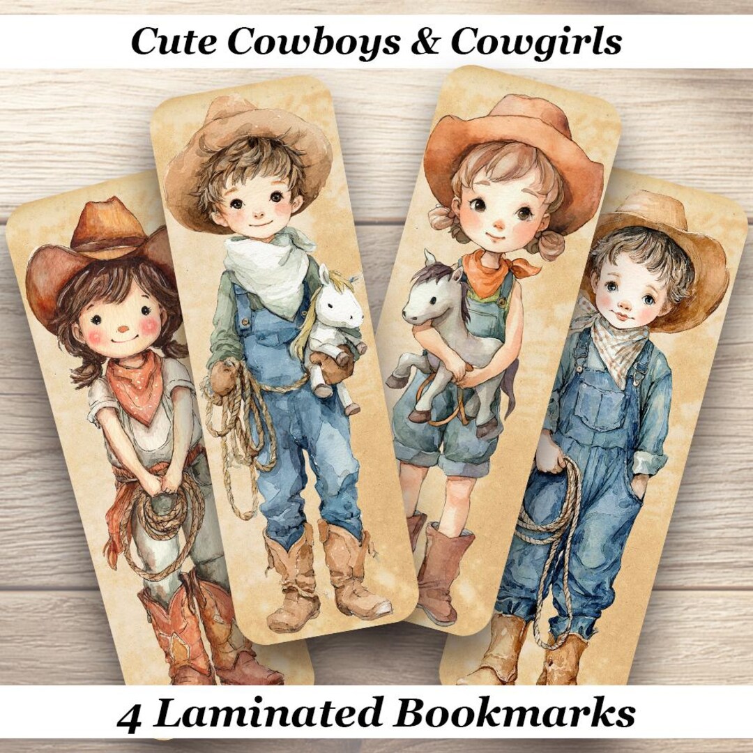 Cute Cowboys & Cowgirls Laminated Bookmarks. Set of 4 Cottagecore Vibe ...