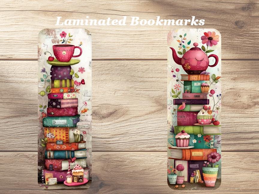 Tea + Cake + Books = Bliss Laminated Bookmarks. Set of 4 Whimsical Book ...