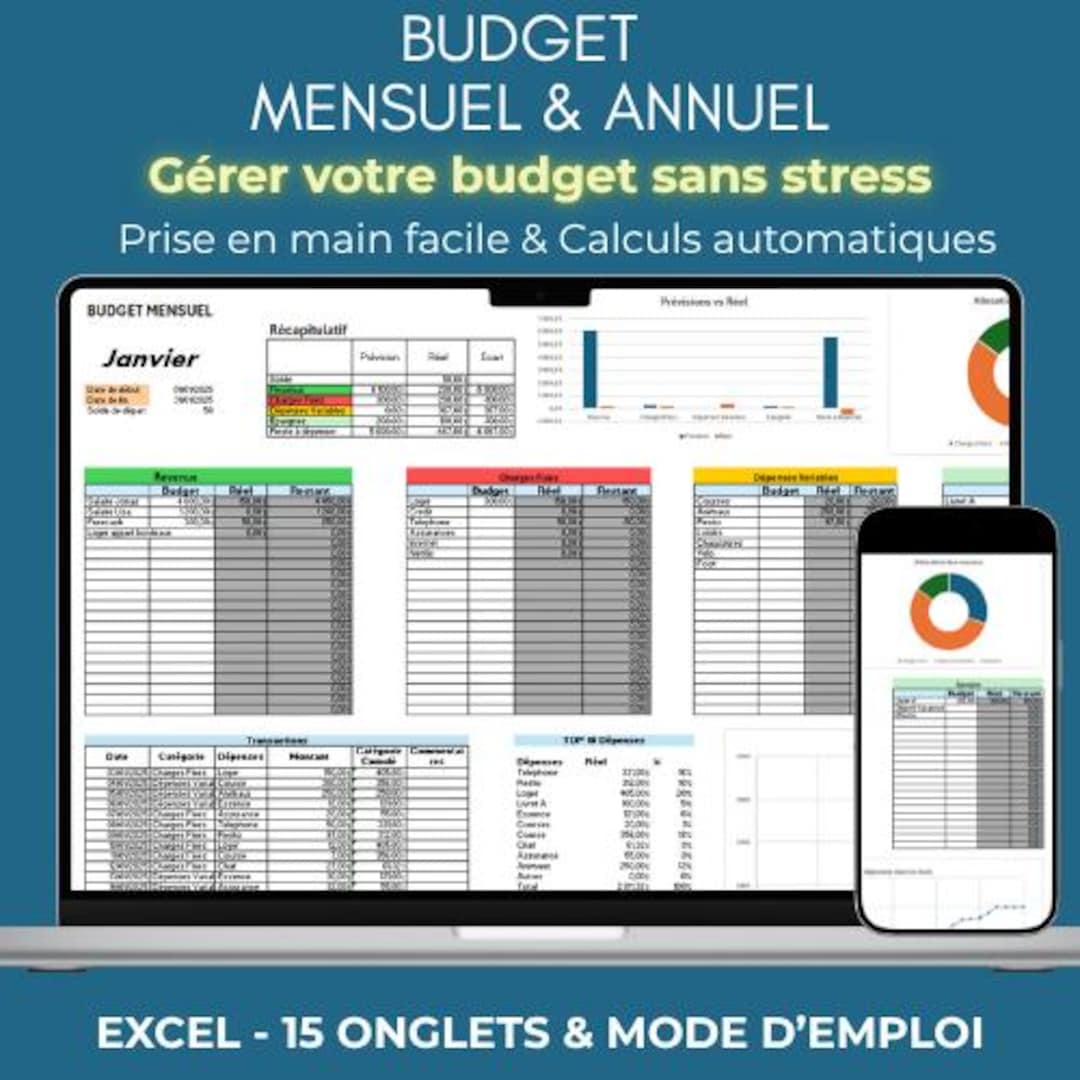 Monthly & Annual Budget - Simple in French | Excel | Budget Planner ...