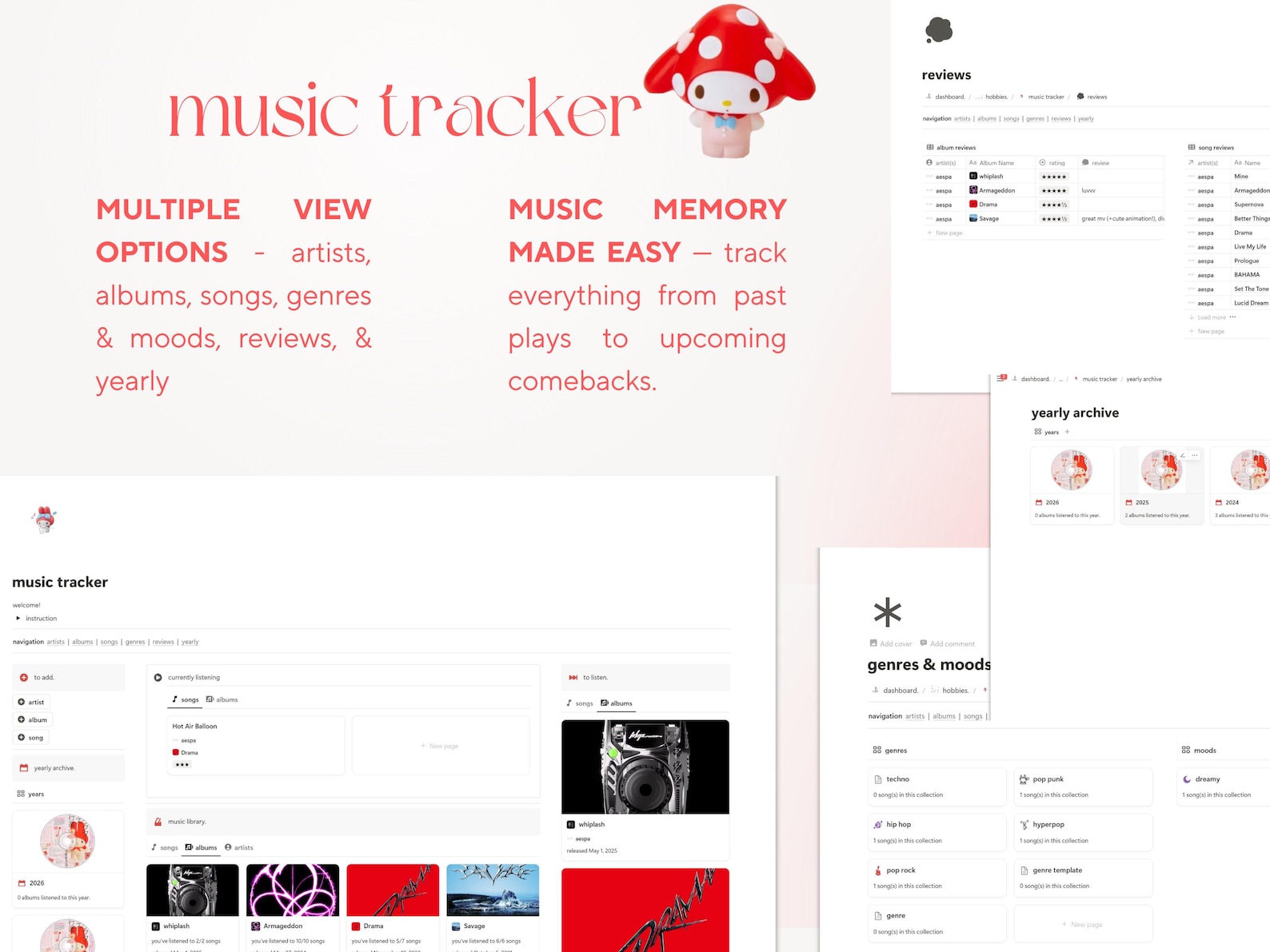 Simple Music Tracker Notion Template | Minimal Song Album & Kpop Log ...