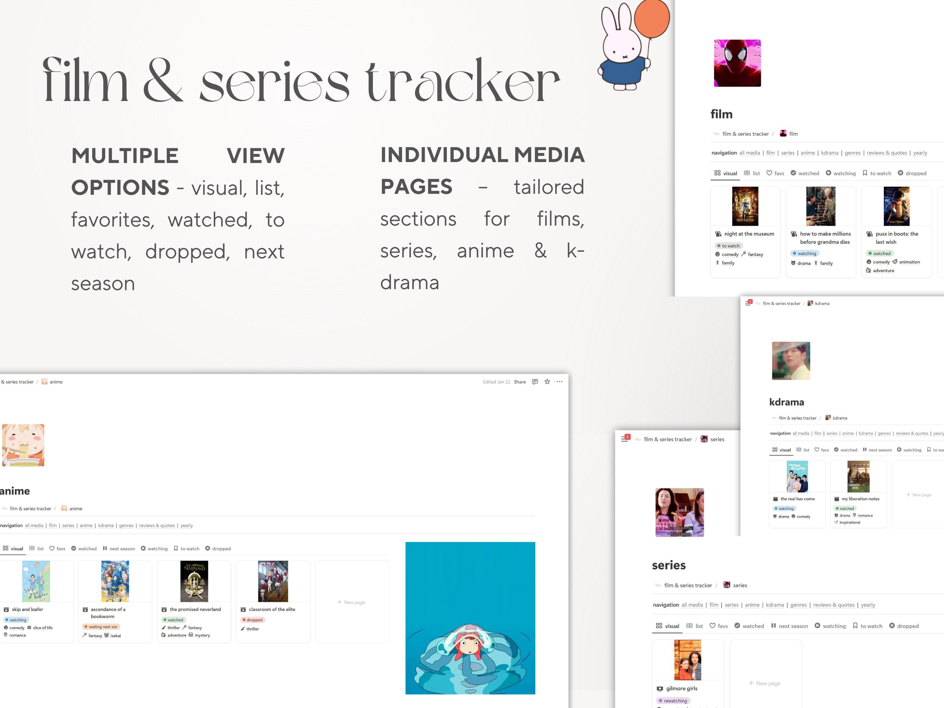 Film & Series Tracker Notion Template | Media Tracker, Tv Show Tracker ...