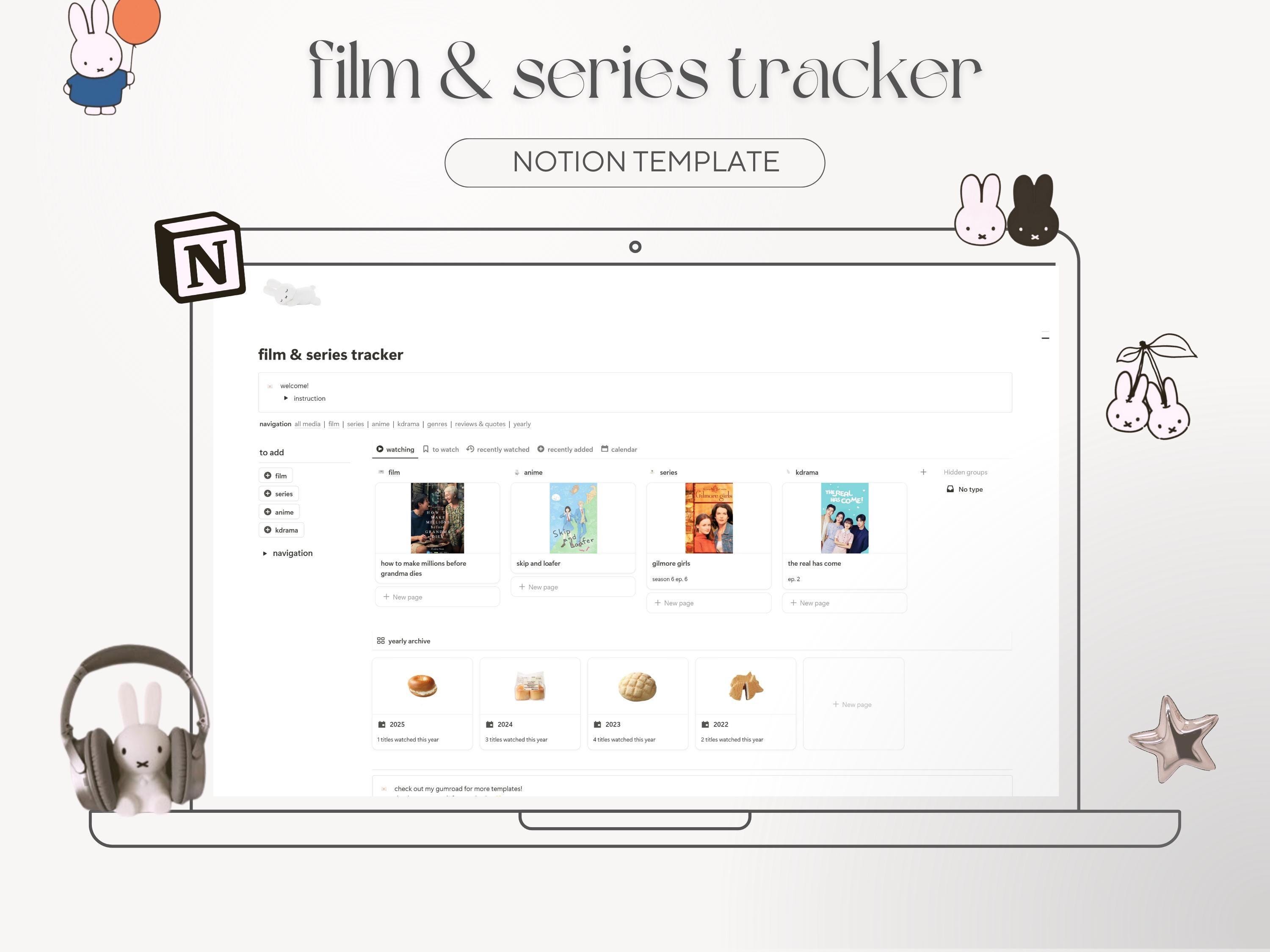 Film Series Tracker Notion Template | Media Movies Tv Show Tracker, K ...