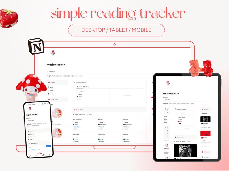 Simple Music Tracker Notion Template | Minimal Song Album & Kpop Log ...