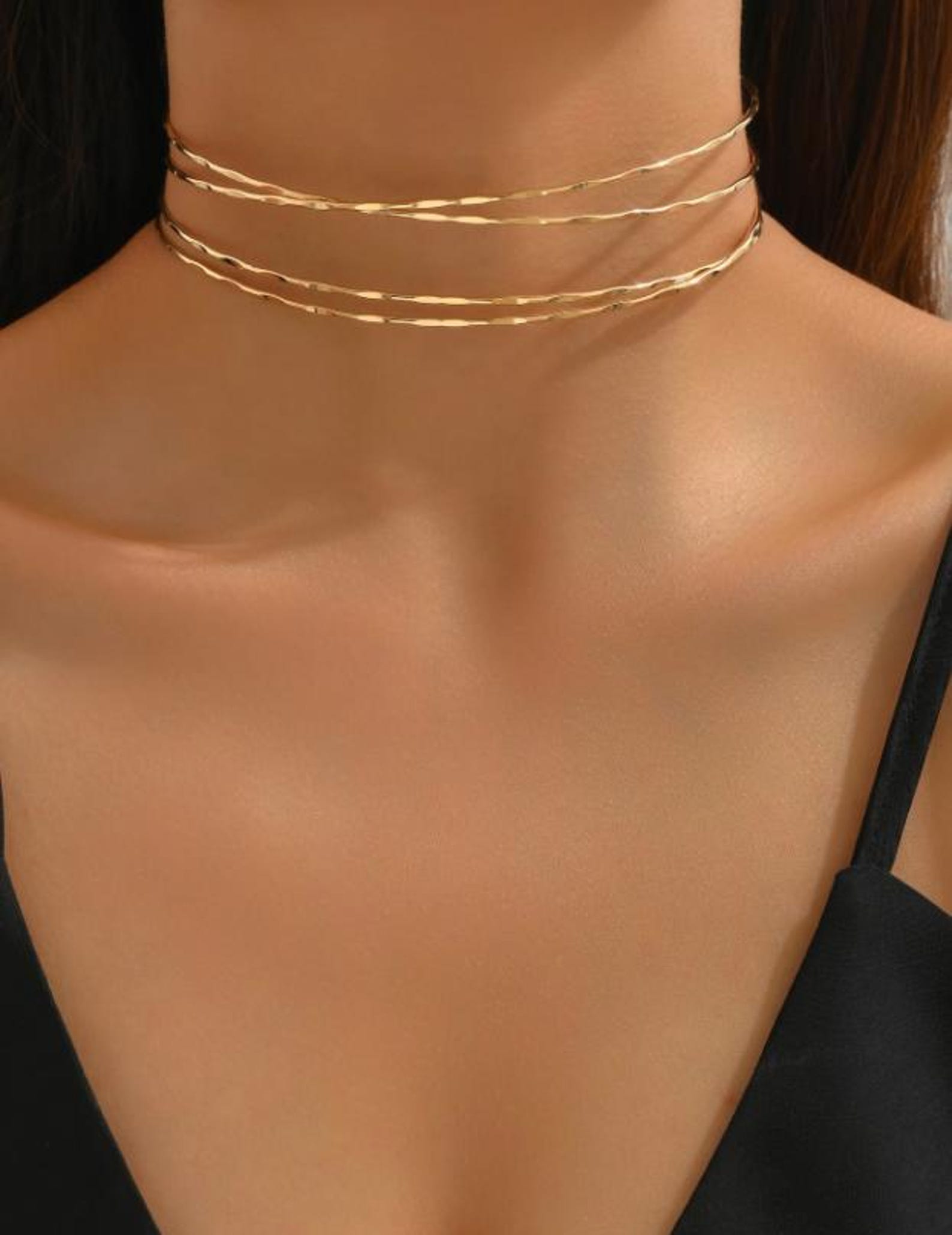 Gold Choker, Metal Cuff Choker, Choker Necklace, Gold Choker, Layered ...