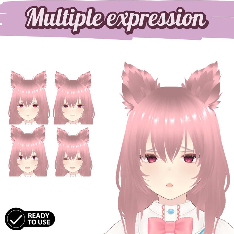 Custom Vtuber Live2d Model Commission | Adorable Pink Cat Vtuber Avatar – Pink Hair, Cat Ears ...