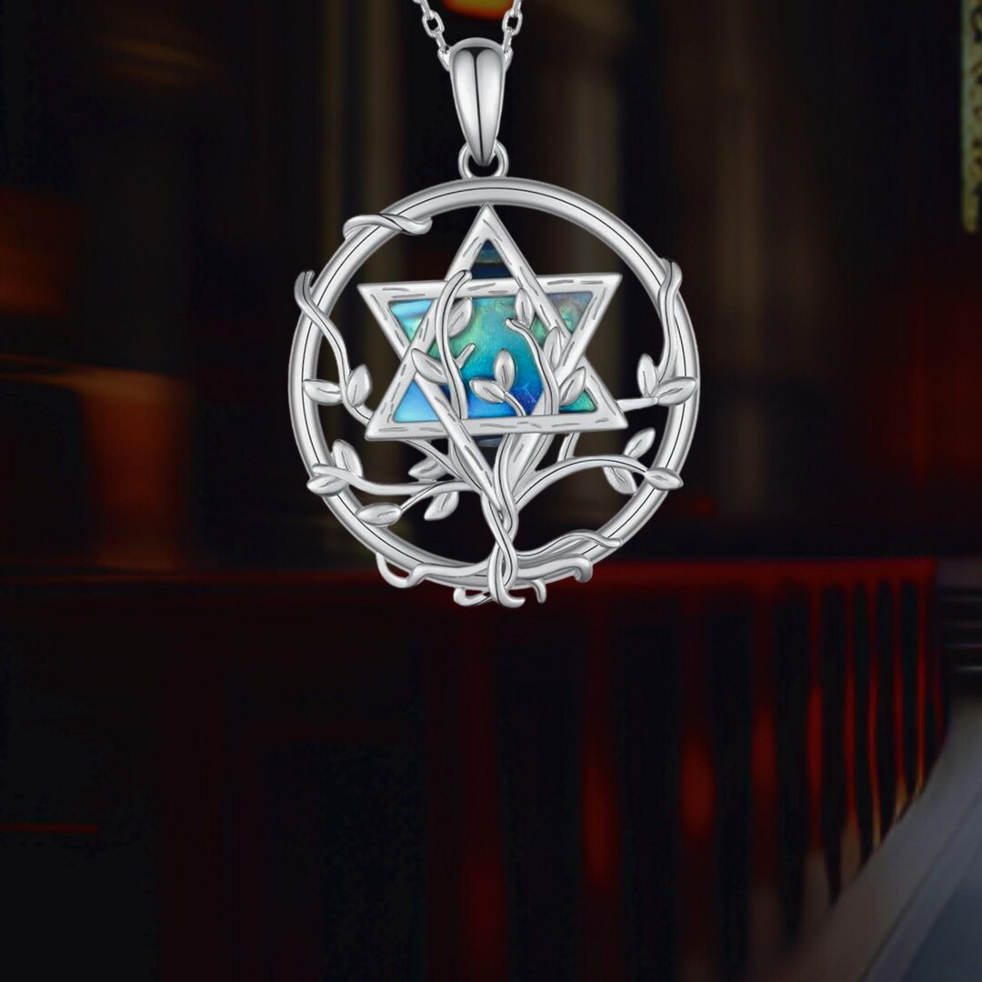 Star of David Necklace 925 Sterling Silver Abalone Shell Jewish Star ...