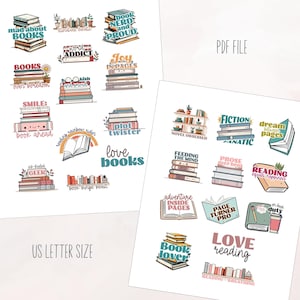 Digital Bookish Stickers, Printable Love Reading Sticker Sheet, Books ...