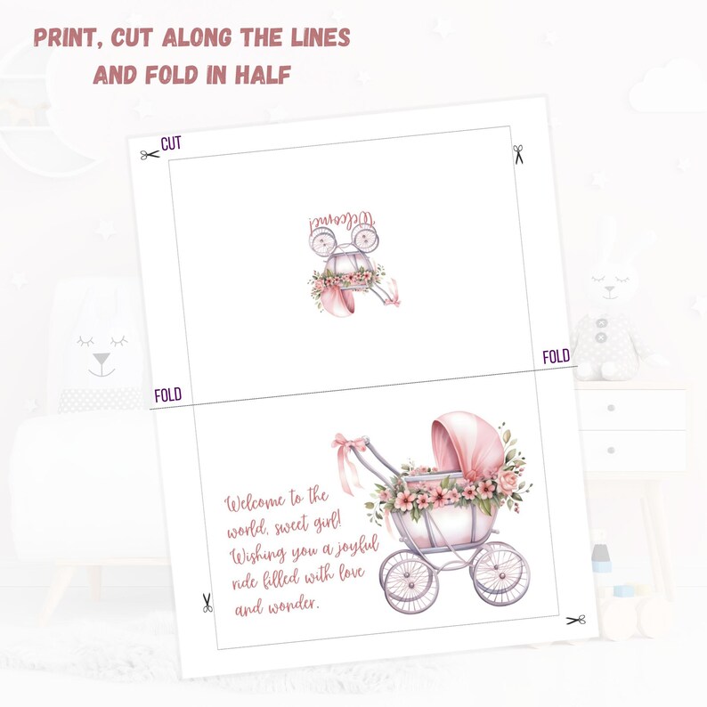 Printable Baby Girl Card, Welcome Newborn Postcard, Digital Child Birth ...