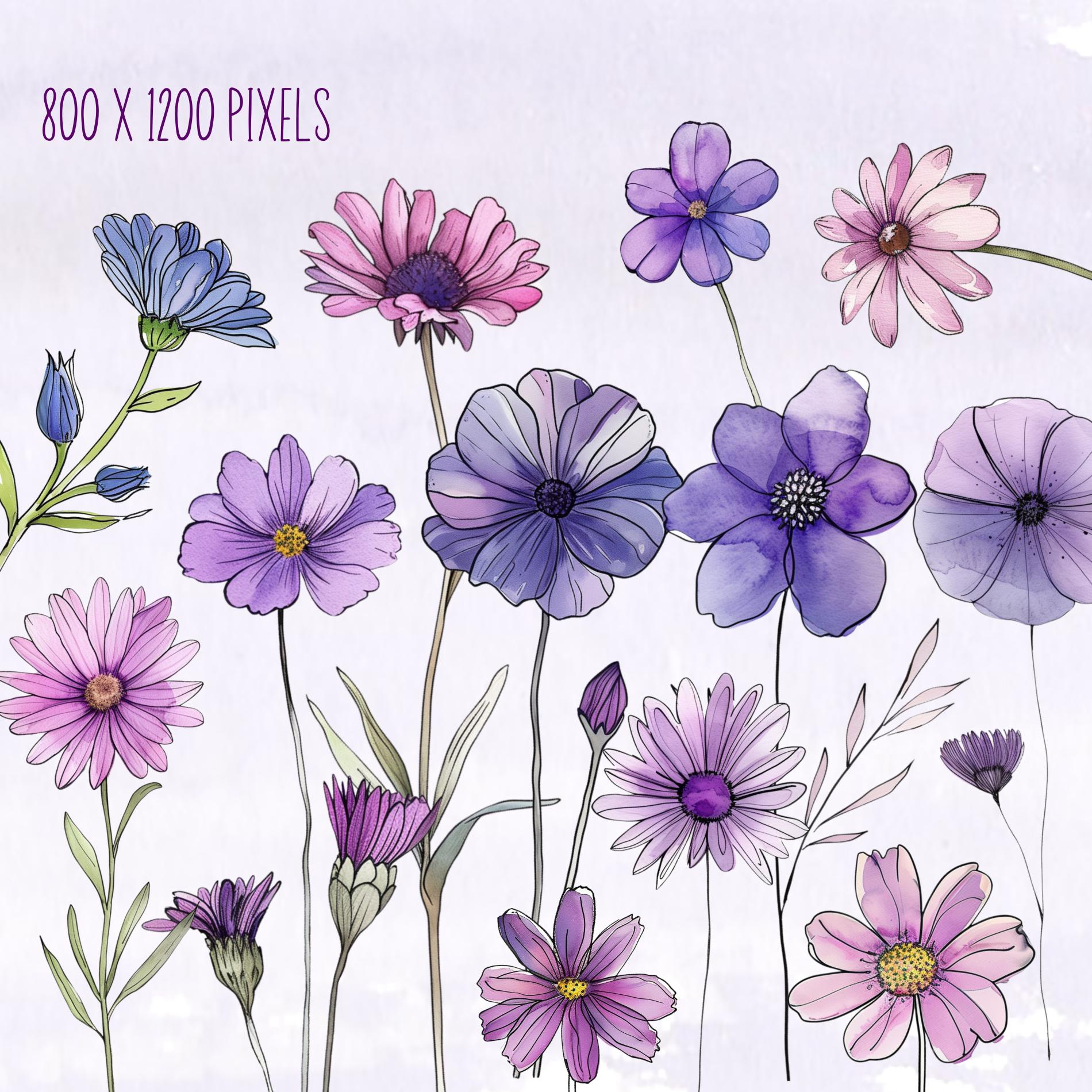 Pink Flower Doodle Clipart, Purple Flowers Doodles, Cute Daisy PNG ...