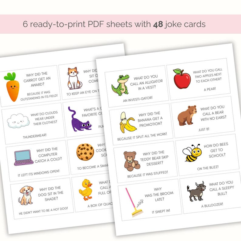 Lunchbox Jokes, Printable Lunch Box Cards, Kids Lunchbox Joke Cards ...