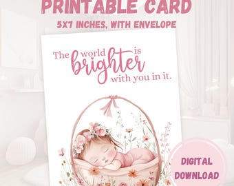 Printable Baby Girl Card, Welcome Newborn Postcard, Digital Child Birth ...