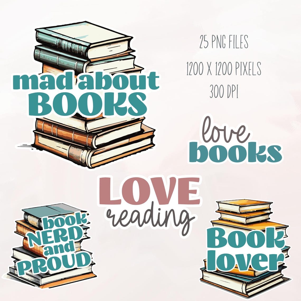 Digital Bookish Stickers, Printable Love Reading Sticker Sheet, Books ...