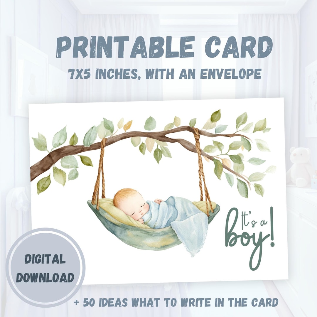 Welcome Baby Boy Card, Printable Newborn Postcard, It's a Bundle of Joy ...