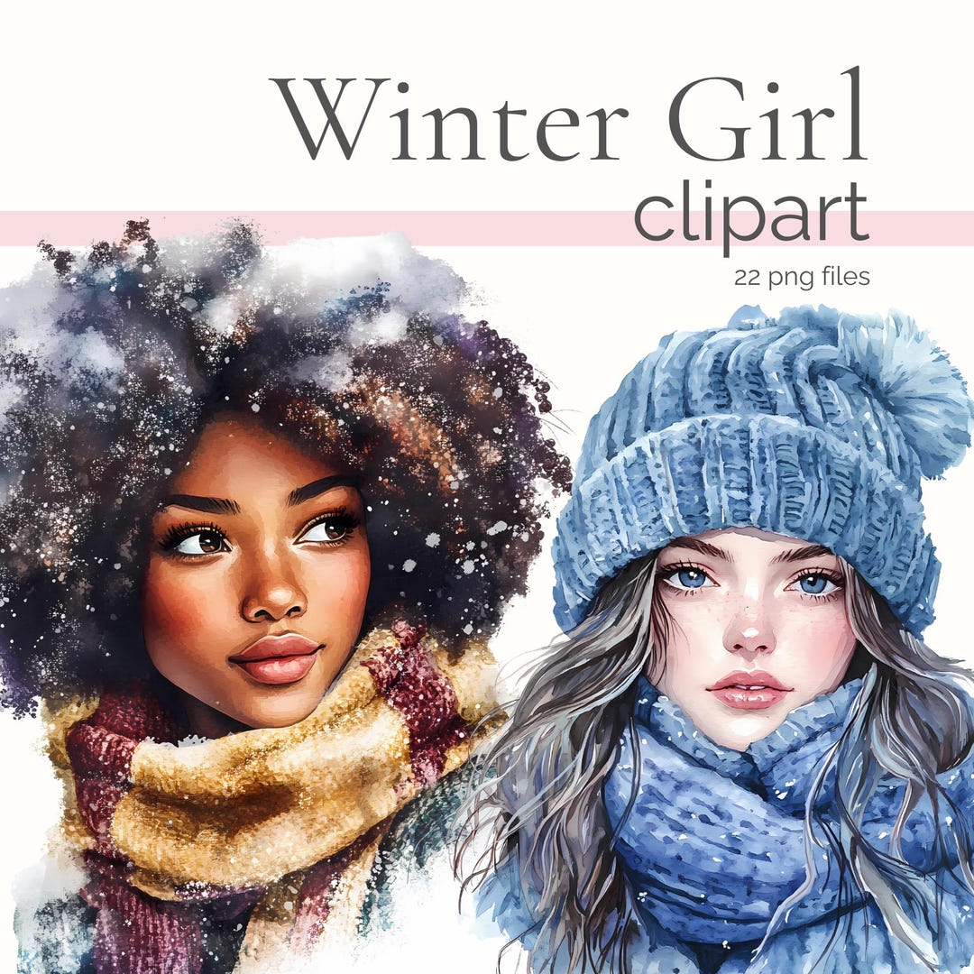 Winter Girl Clipart Bundle, Watercolor Christmas PNG, Cozy Holiday ...