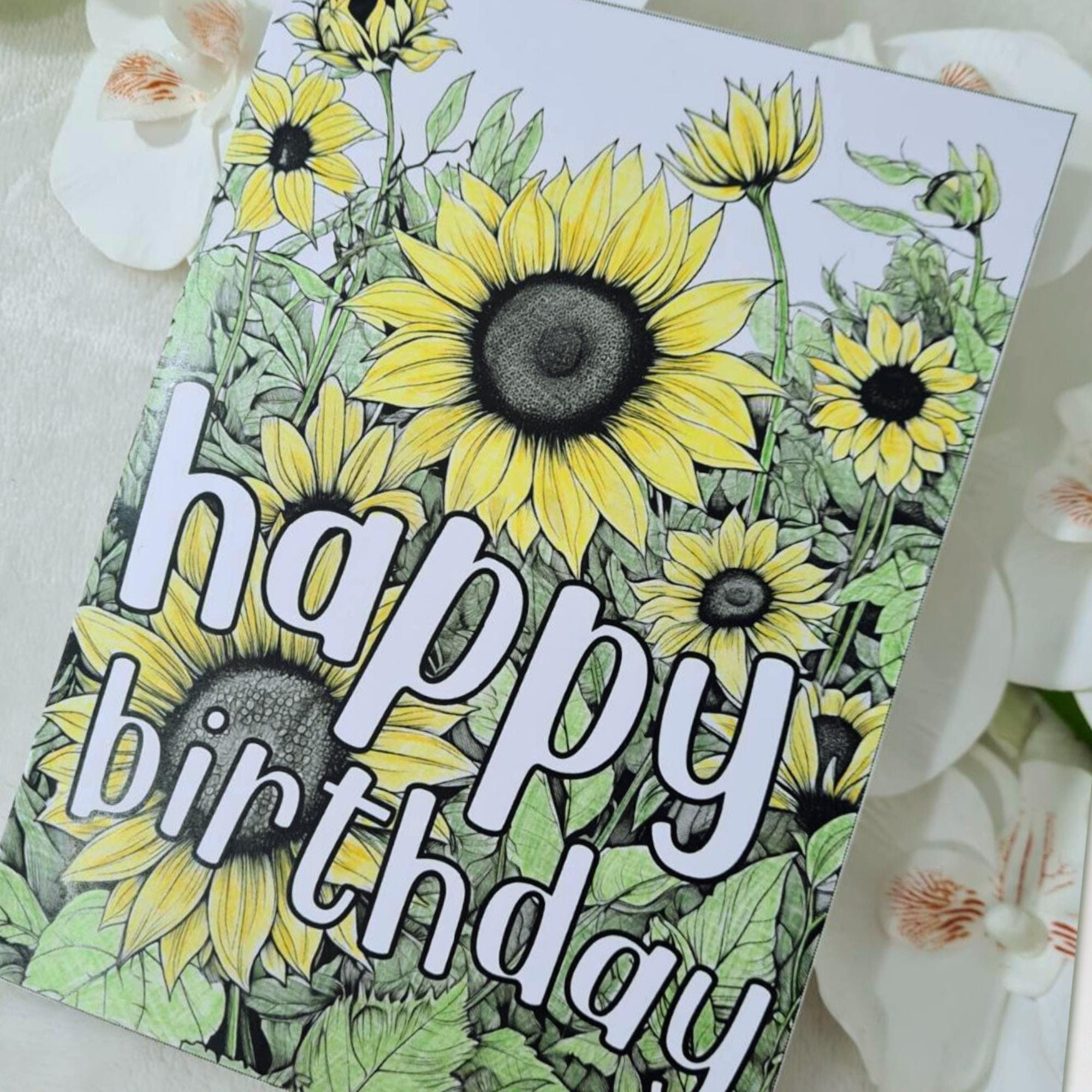 Printable Coloring Happy Birthday Cards for Adults, Digital Colouring ...