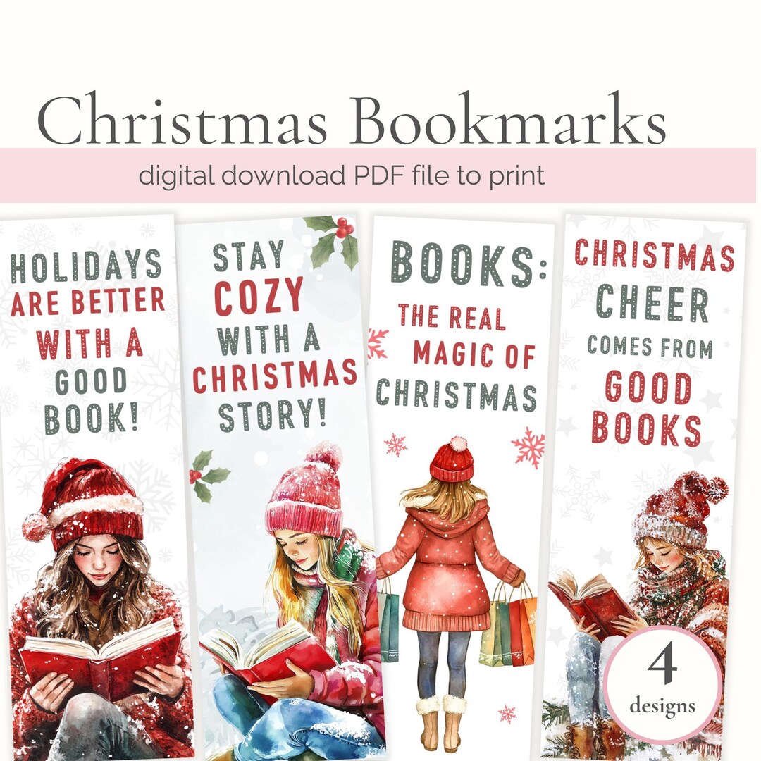 Printable Christmas Bookmarks, Digital Download Book Lover Gift ...