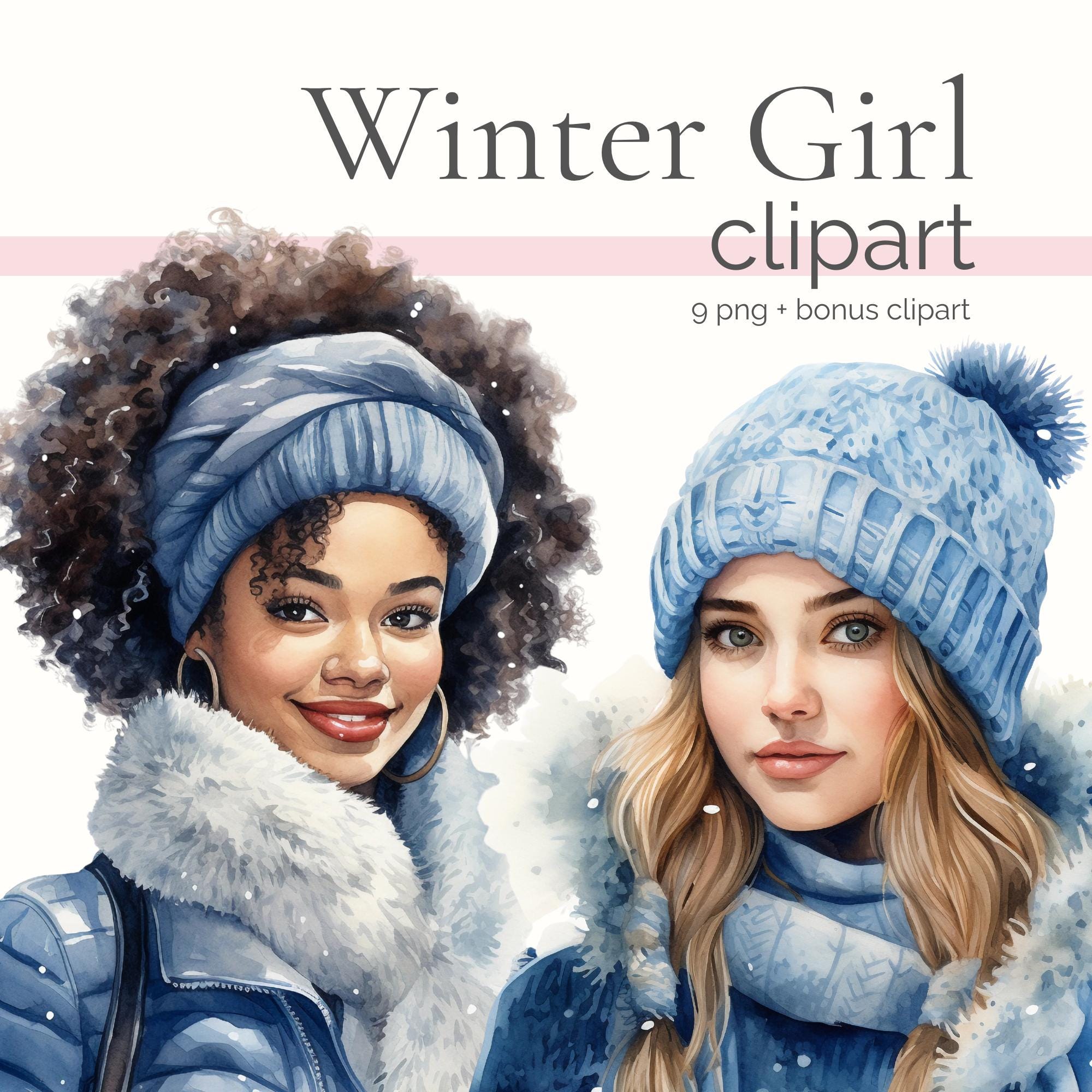 Watercolor Winter Girl Clipart, Beautiful Woman PNG, Cozy Christmas ...