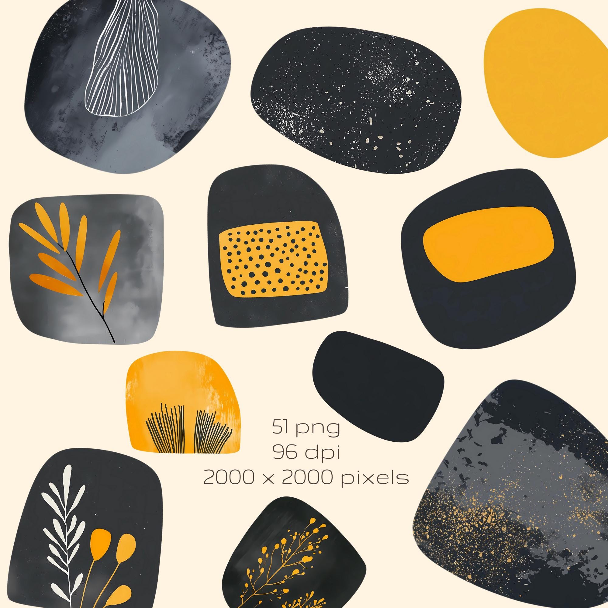 Abstract Boho Shapes Clipart, Modern Bohemian Clip Art, Organic Shape ...