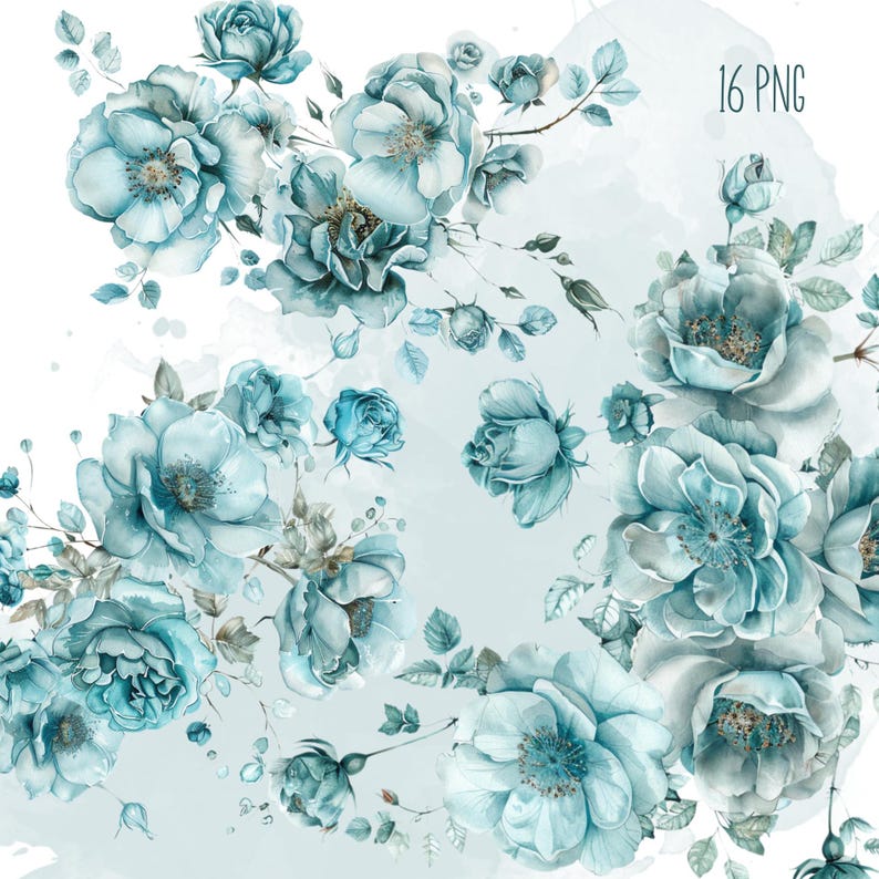 Teal Roses Clipart, Blue Rose PNG, Wild Flowers Border, Floral Bouquet ...