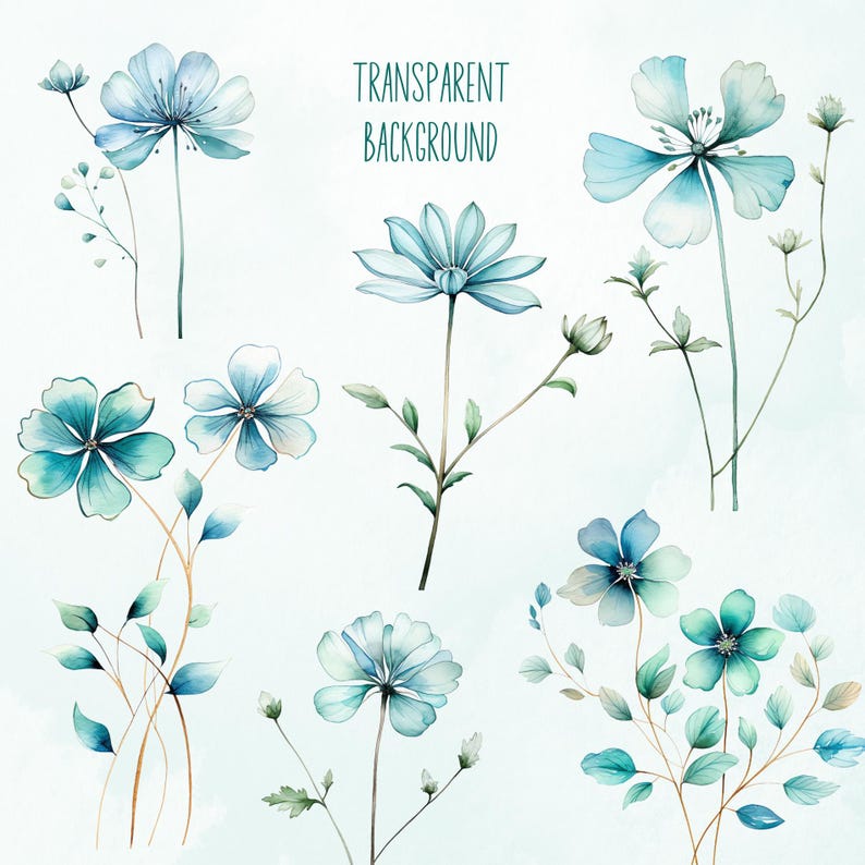 Blue Wildflower Clipart, Mint Flower PNG, Wild Flowers Clip Art, Tiny ...