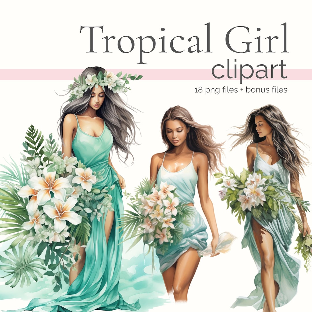 Summer Girl Clipart, Beach Girly PNG, Watercolor Tropical Woman Clip ...