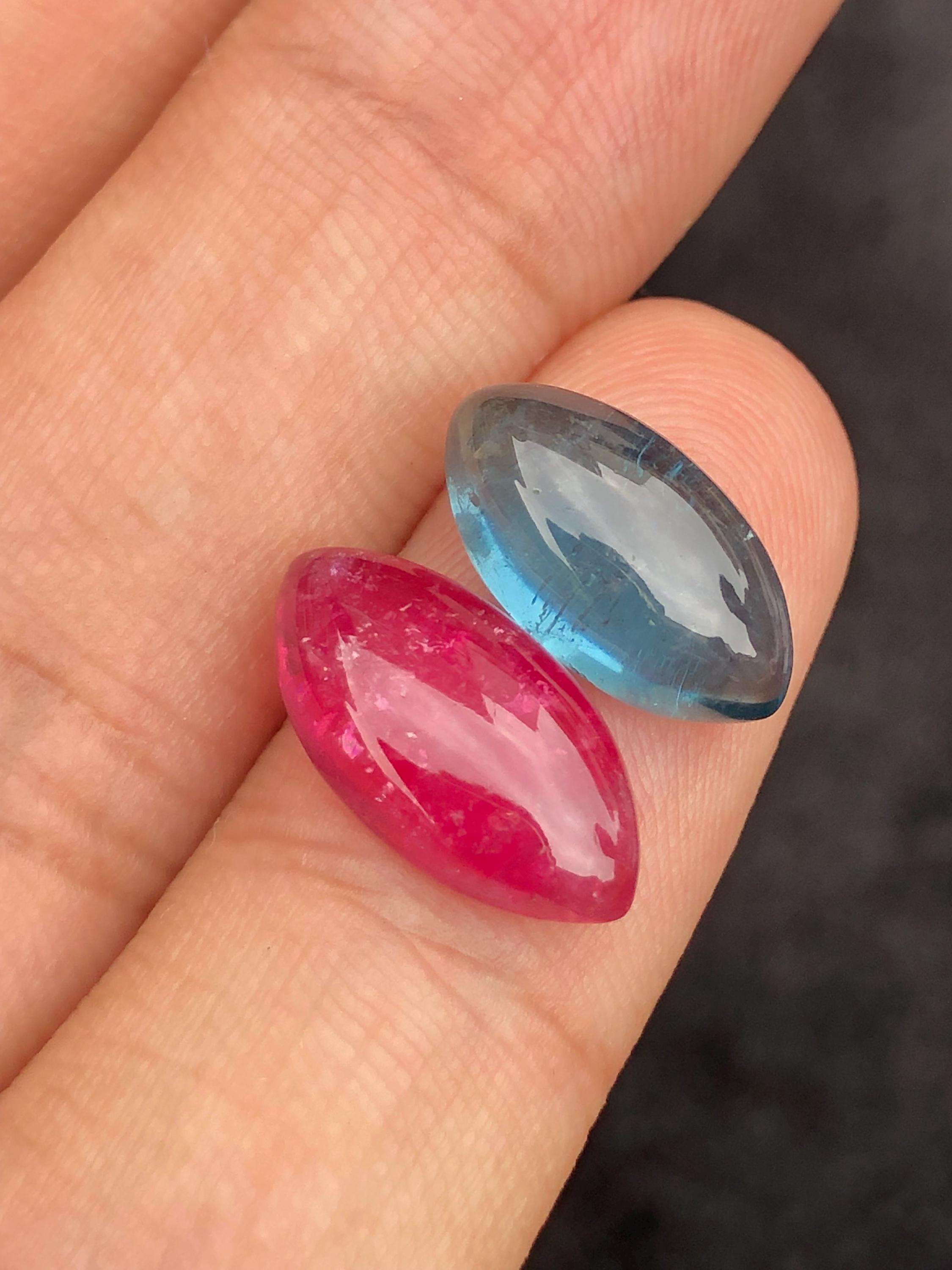 Vibrant Rubellite and Blue Tourmaline Cabochons, Weight 8.40 Carats ...